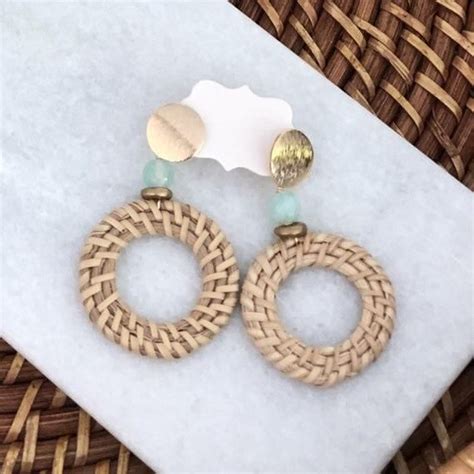 Rattan Hoops With A Brass Cheerio And Seaglass Bead