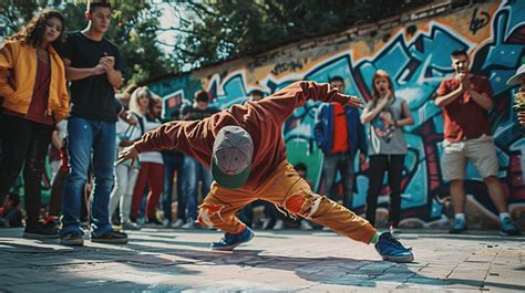 Street Artist Breakdancing Outdoors Surprised Friends Applaud
