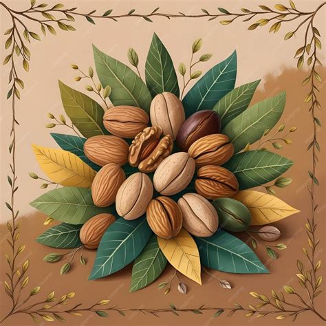 A Circle Of Nuts And Acorns With Leaves That Say Nuts Premium Ai Generated Image