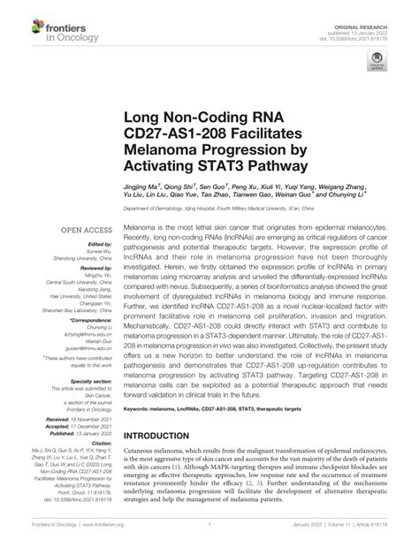 Pdf Long Non Coding Rna Cd27 As1 208 Facilitates Melanoma Progression