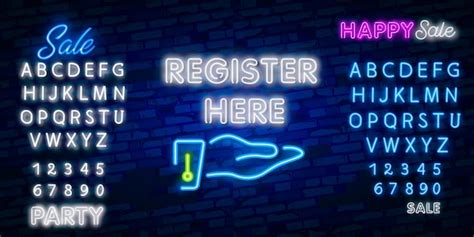 Premium Vector Register Here Neon Sign Luminous Signboard With
