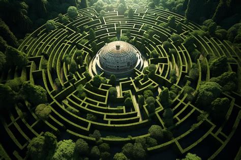 Premium Ai Image Arafed Maze With A Dome Surrounded By Trees And Bushes Generative Ai