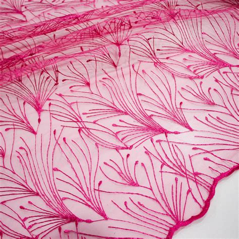 Tecido Tule Bordado Galhos Rosa Pink Empório dos Tecidos