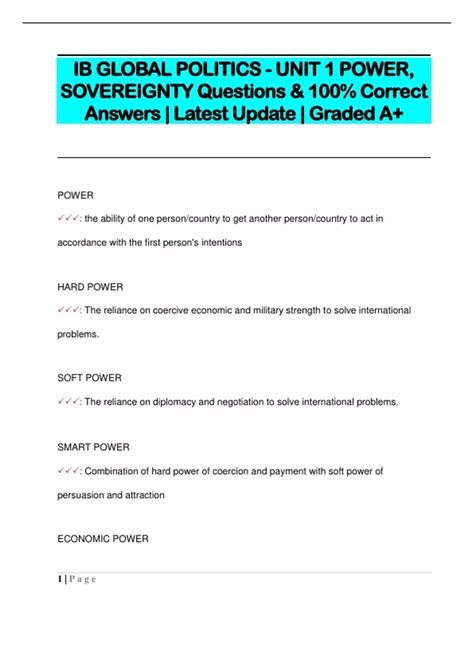 Ib Global Politics Unit 1 Power Sovereignty Questions And 100 Correct Answers Latest Update Ib Global Politics Unit 1 Power Sovereignty Questions And 100 Correct Answers Latest Update