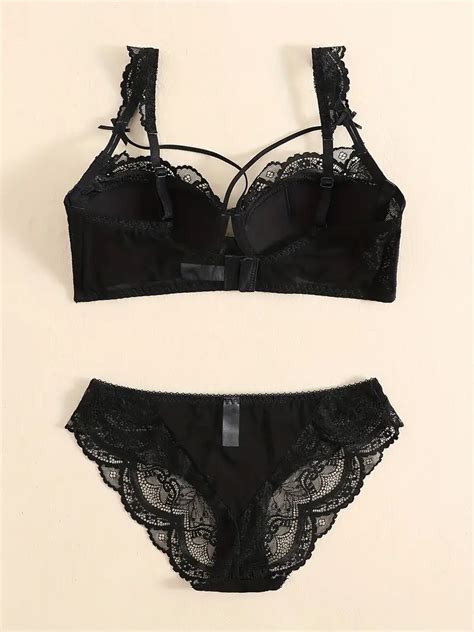 Floral Lace Bra Panties Sexy Hollow Push Bra Lace Stitching Temu
