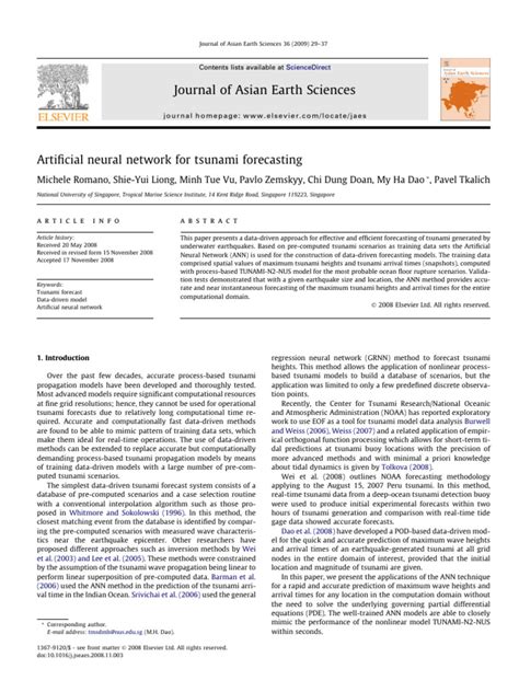 Artificial Neural Network For Tsunami Forecasting Pdf Tsunami