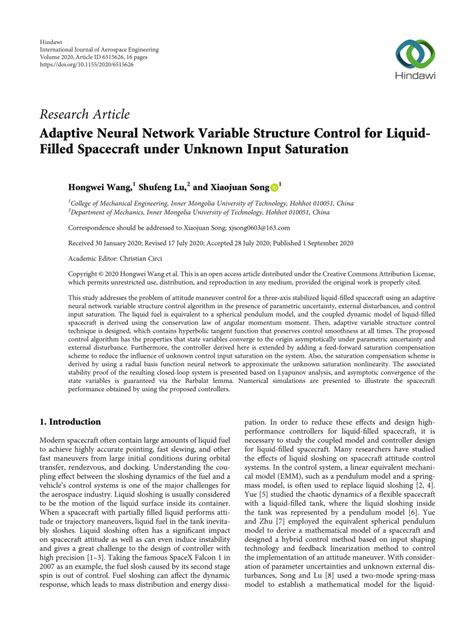 Pdf Adaptive Neural Network Variable Structure Control For Liquid Filled Spacecraft Under