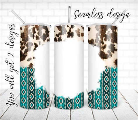 Cowhide Aztec Tumbler PNG Design Cow Print Western Frame Oz Skinny Tumbler STRAIGHT Digital