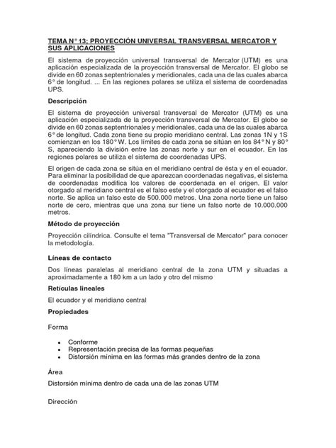 Tema 13 Proyección Universal Transversal Mercator Y Sus Aplicaciones