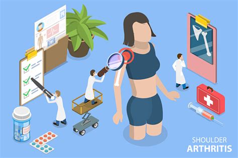 어깨 관절염의 3d 이소메트릭 플랫 벡터 개념적 일러스트레이션 아픔에 대한 스톡 벡터 아트 및 기타 이미지 아픔 어깨