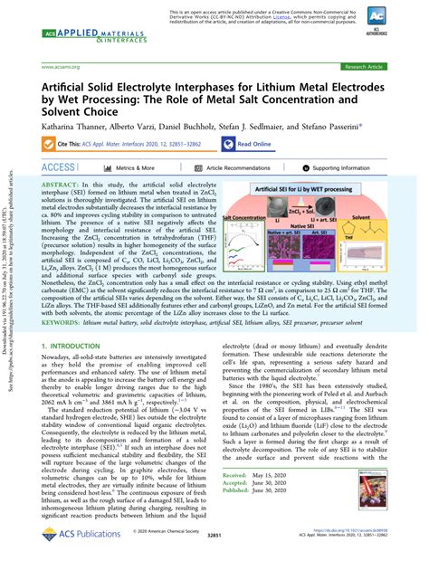 Pdf The Artificial Solid Electrolyte Interphases For Lithium Metal