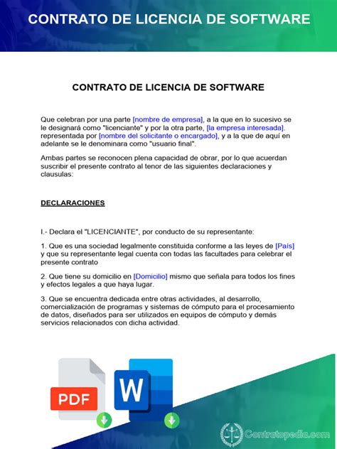 Contrato De Licencia De Software Pdf Software Usuario Informática