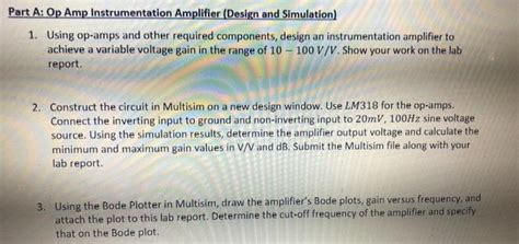 Solved Part A Op Amp Instrumentation Amplifier Design And