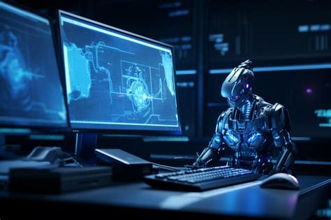 premium photo developer at laptop and computer with open robotic soft