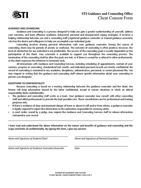 Ft Sdw 092 00 Client Consent Form Pdf Counseling Psychology