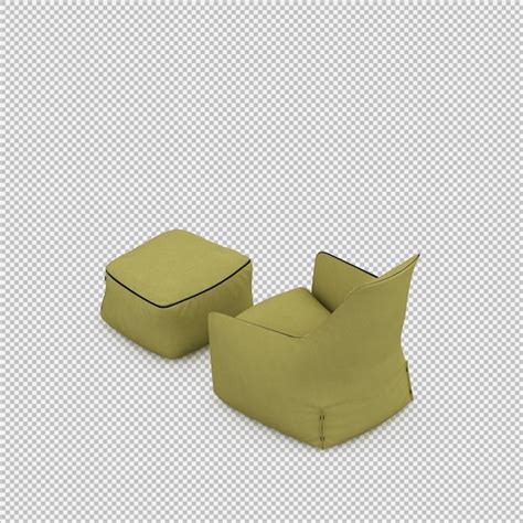 아이소 메트릭 안락 의자의 3d 렌더링 프리미엄 Psd 파일