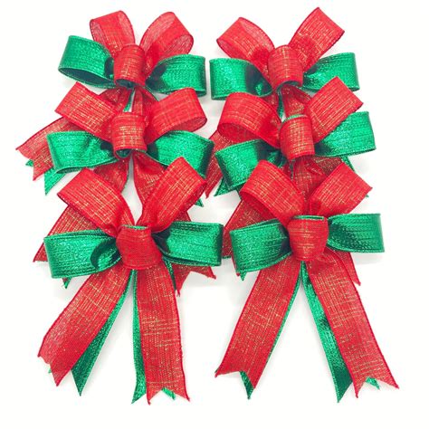 Christmas Decorative Bows Set 6 Bows Christmas Red And Etsy