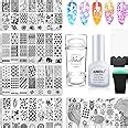 AIMEILI Nail Art Plates Nagelstempel Maniküre Tool Kit 5Pcs Nagel Stamping Schablonen 2 Stempel