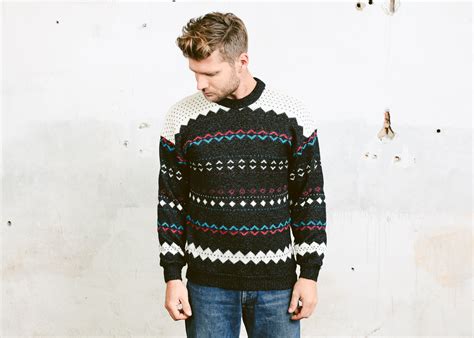 90s Men Sweater Vintage Patterned Soft Sweater Lightweight Patterned
