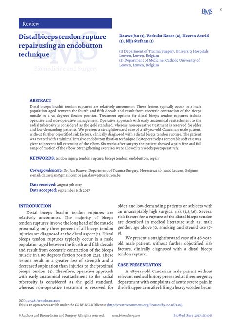 Pdf Distal Biceps Tendon Rupture Repair Using An Endobutton Technique