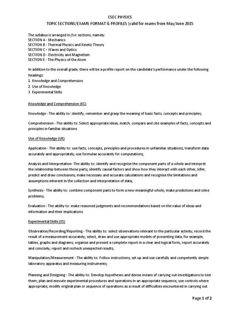 Csec Physics Topics Exam Format Pdf Experiment Physics