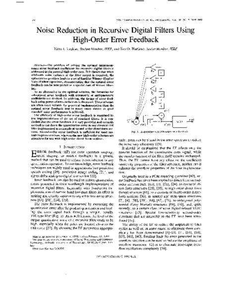 Pdf Noise Reduction In Recursive Digital Filters Using High Order
