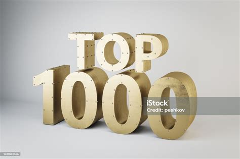 단어 톱 1000은 추상적 인 빛 배경에 황금 금속으로 만들어진 수상 개념 3d 렌더링 3차원 형태에 대한 스톡 사진 및 기타