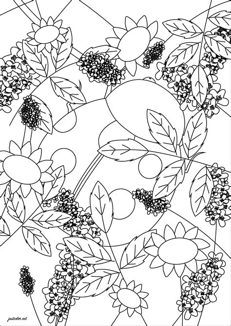 Leaves Flowers And Vegetation Coloring Pages For Adults