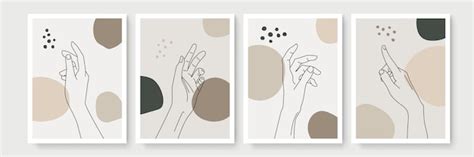 Premium Vector Set Of Abstract Boho Style Posters With Hand Gesture
