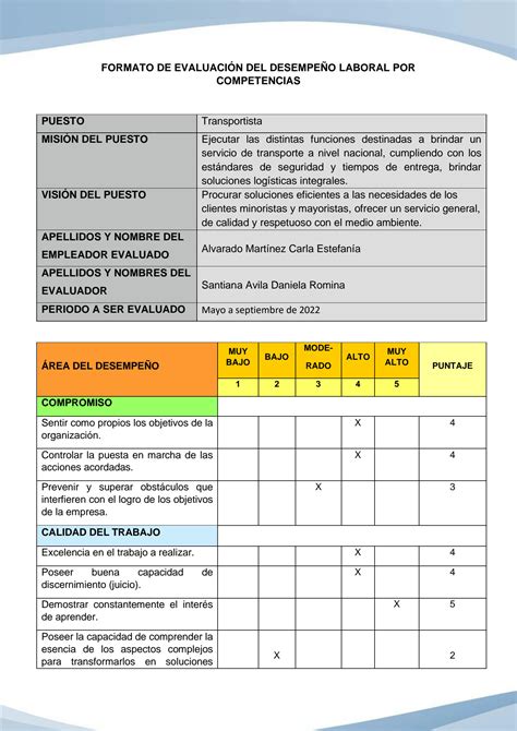 SOLUTION Formatos De Evaluaci N De Desempe O Laboral Studypool