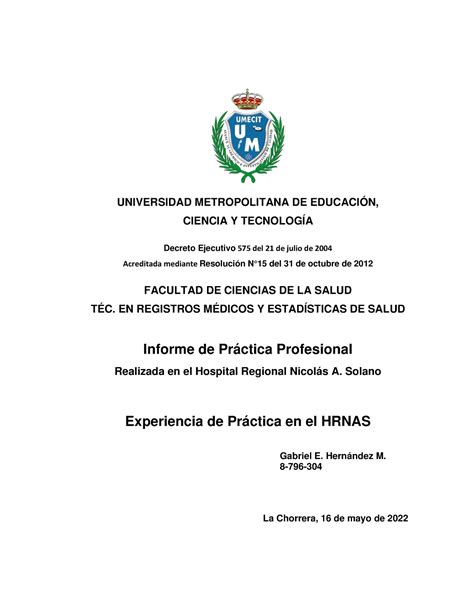 Informe De Practica Profesional Hospital Aprendizaje Vrogue Co
