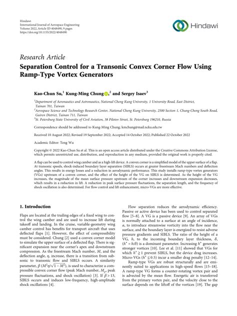 Pdf Separation Control For A Transonic Convex Corner Flow Using Ramp
