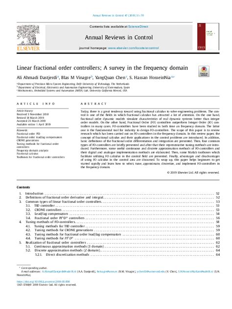 Pdf Linear Fractional Order Controllers A Survey In The Frequency Domain