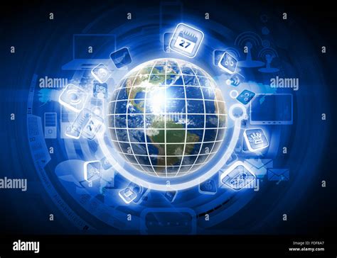 Digital Image Of Globe With Conceptual Icons Elements Of This Image Are Furnished By NASA Stock