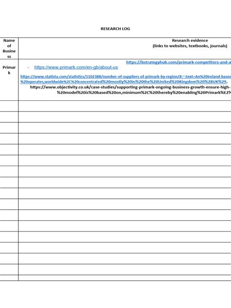 Research Log Template Pdf