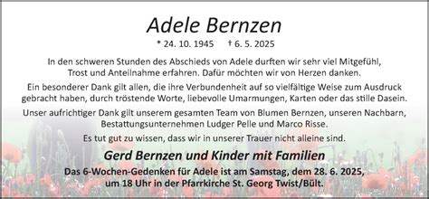 Traueranzeigen Von Adele Bernzen Noz Trauerportal