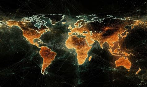 Global Network Visualization With Illuminated Continents And Data Connections Highlighting