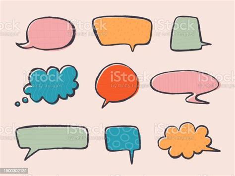 귀여운 멀티 컬러 대화와 다양한 모양의 생각 거품 디자인을 위한 벡터 격리된 만화 그림입니다 0명에 대한 스톡 벡터 아트 및 기타 이미지 Istock