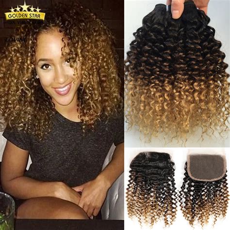 7A Grade Ombre Brazilian Virgin Hair Afro Kinky Curly 3 Bundles With