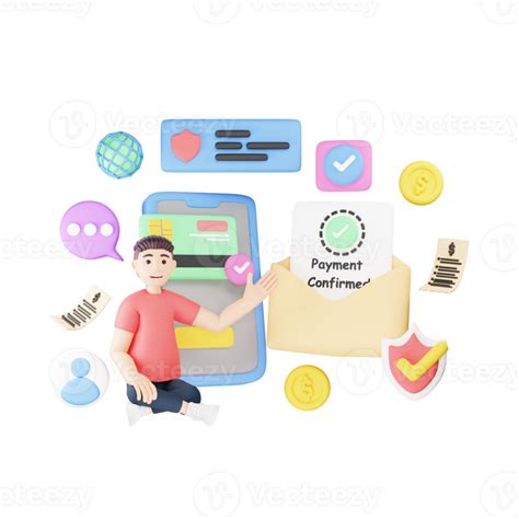 Payment Confirmation 3d Character Illustration Financial Security And