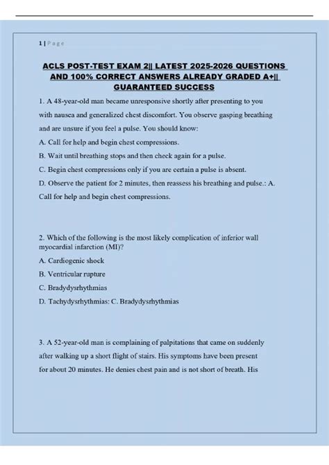 Acls Post Test Exam 2 Latest Questions And 100 Correct Answers
