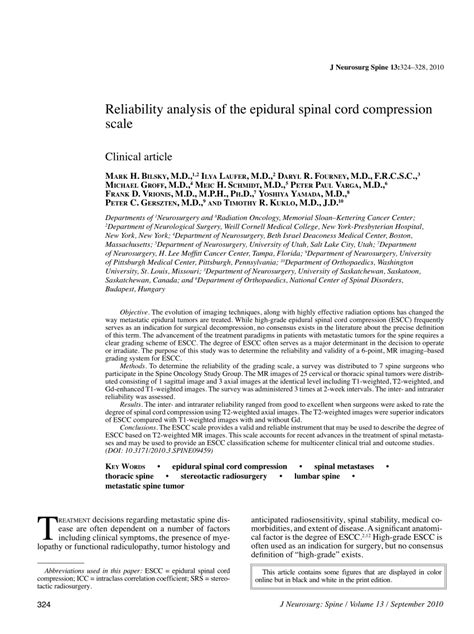 Pdf Reliability Analysis Of The Epidural Spinal Cord Compression Scale