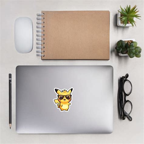 Cute Pikachu With Glasses Sticker Etsy