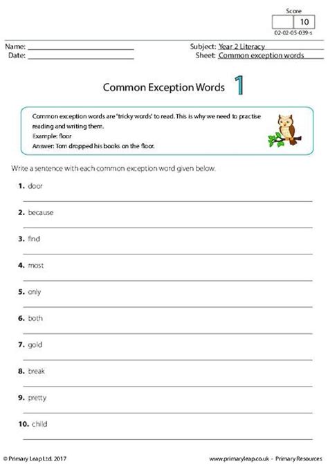 literacy common exception words 1 worksheet