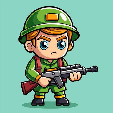 Векторная иллюстрация веселого солдата карикатурного персонажа