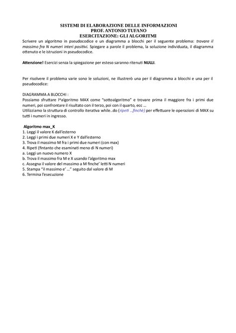Esercitazionegli Algoritmi Docsity
