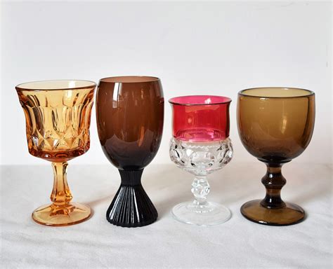 Mixed Set Of 4 Colored Glass Gobletsglass Gobletsvintage Etsy