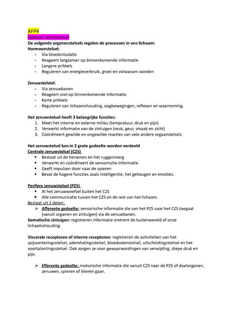 Ktf4 Afp Opbouw Zenuwstelsel De Volgende Organenstelsels Regelen De Processen In Ons Lichaam