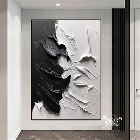 Black 3d Textured Painting Wabi Sabi Wall Art Black And White Abstract