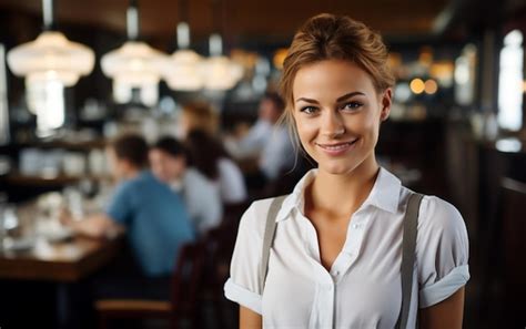 Premium Ai Image Waitress At The Cafe View Generative Ai
